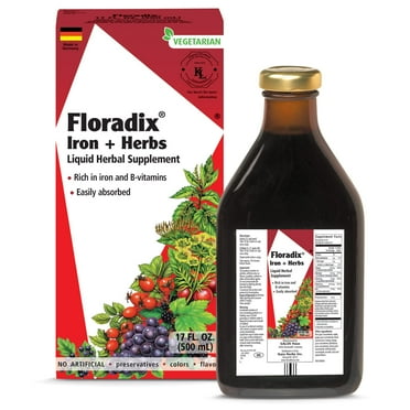 Floradix Floravital Liquid Iron and Vitamins Formula, Vegan Gluten-Free ...