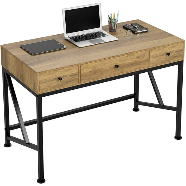 Homfa Writing Desk with Drawers, Wood Computer Desk, Table for Desktop ...