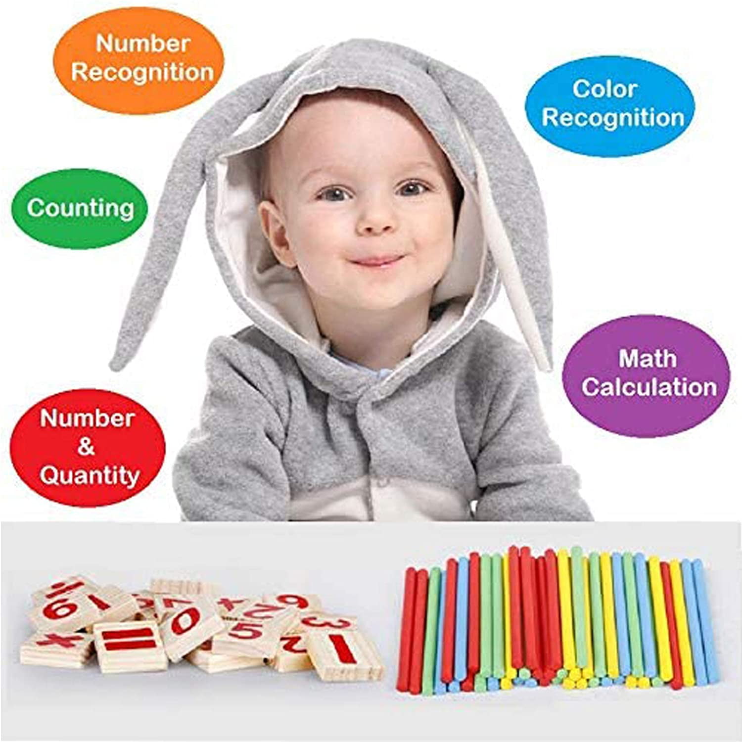 Buy Colorful Wooden Counting Sticks Building Blocks Number Cards and ...