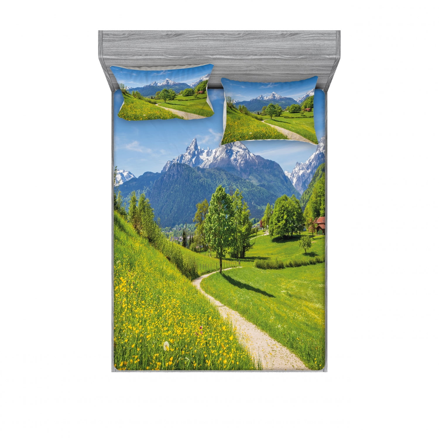 Landscape Bedding Set with Sheet & Covers, Wildflowers in the Alps and ...