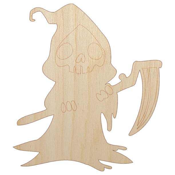 Creepy Spooky Skeleton Grim Reaper with Scythe Horror Wood Shape ...
