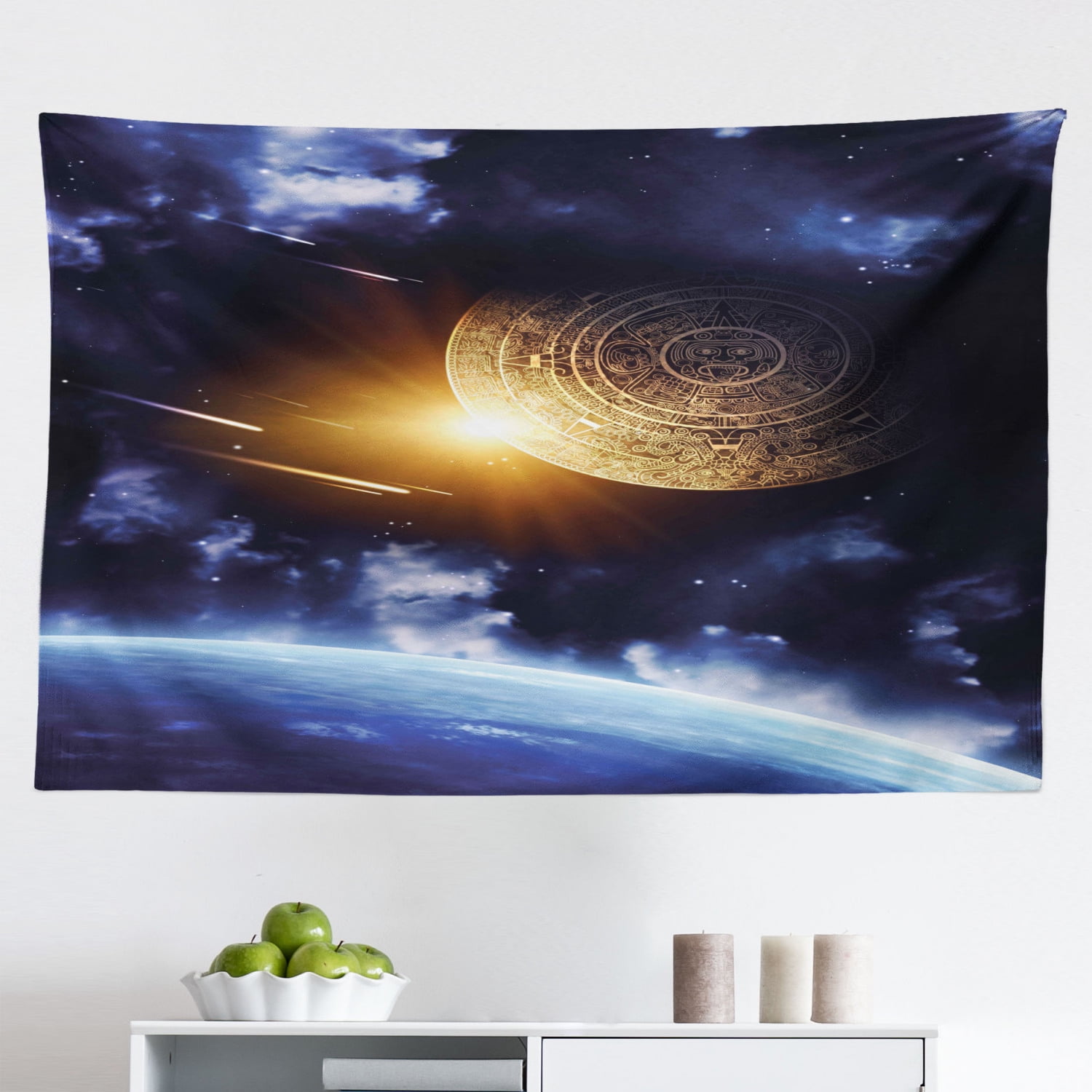 Space Tapestry, Universe with Planet and Crescent Moon on Starry Night ...