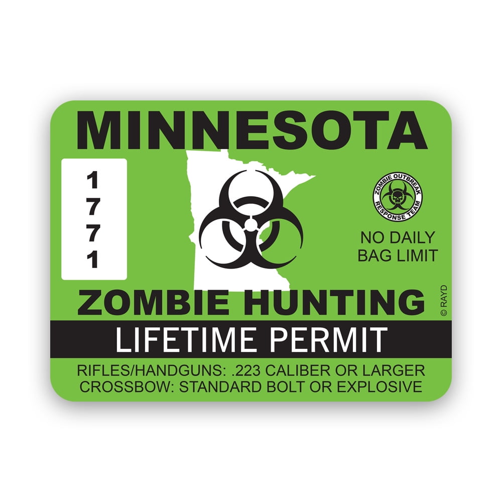 Minnesota Zombie Hunting Permit Sticker Decal - Self Adhesive Vinyl ...