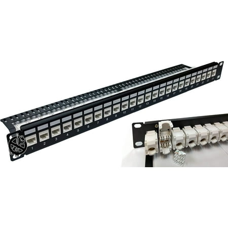 24-Port CAT6A Unshielded 1U Patch Panel 19-Inch Loaded w/ Tool-less ...