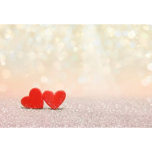 Hellodecor Polyester Fabric 7x5ft Blurred Bokeh Red Hearts On Ground