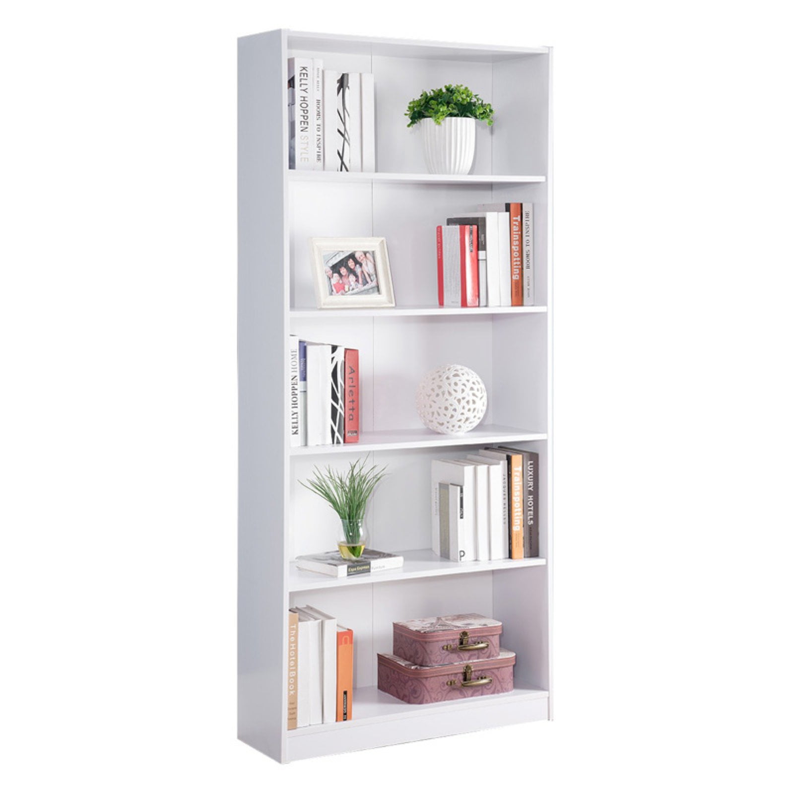 SMART HOME 161573 Modern Shelf Adjustable Bookcase, Dark Walnut Color ...
