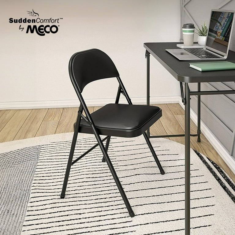MECO 4 Pack of Deluxe Vinyl Padded Folding Chairs with 16 x 16 inch Seat Black