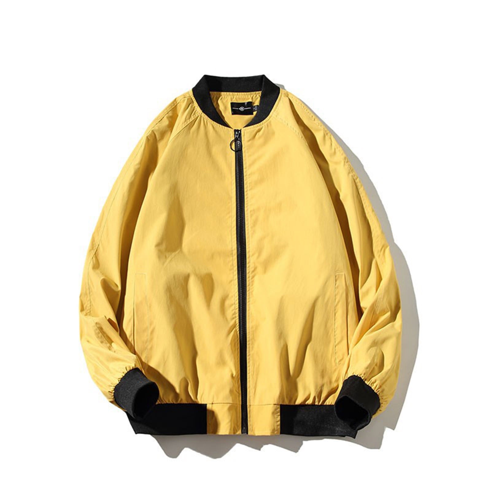 Evotelvi Solid Color Pockets Zipper Loose Baseball Collar Coat Winter Jacket Yellow Xl