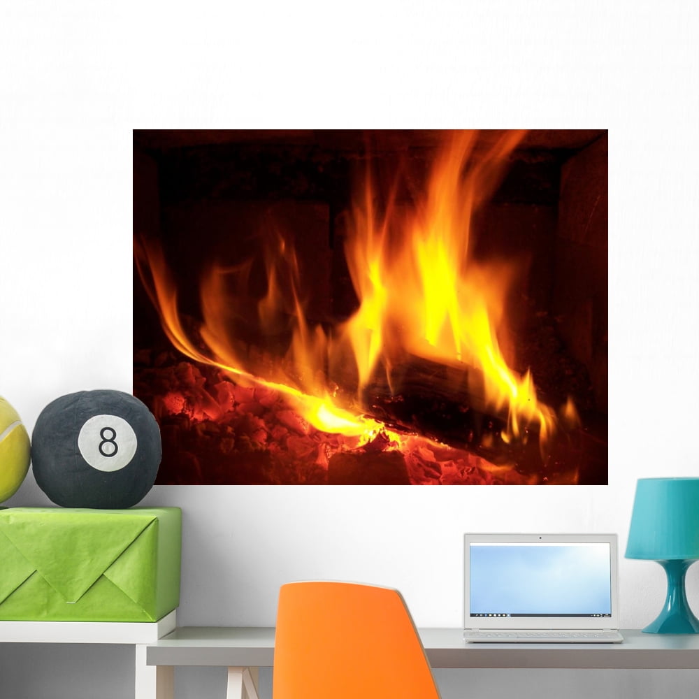 Log Fire Wall Mural Decal Sticker, Wallmonkeys Peel & Stick Vinyl ...