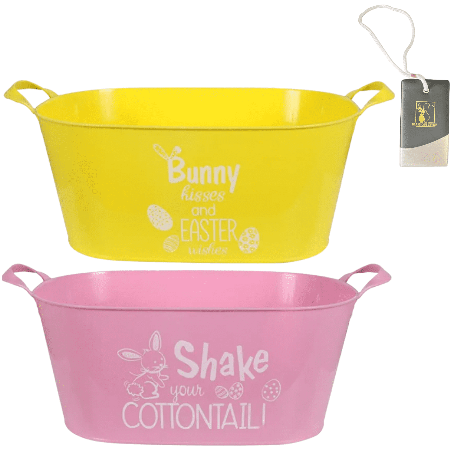 Plastic Oval Happy Easter Containers with Handles Yellow and Pink ...