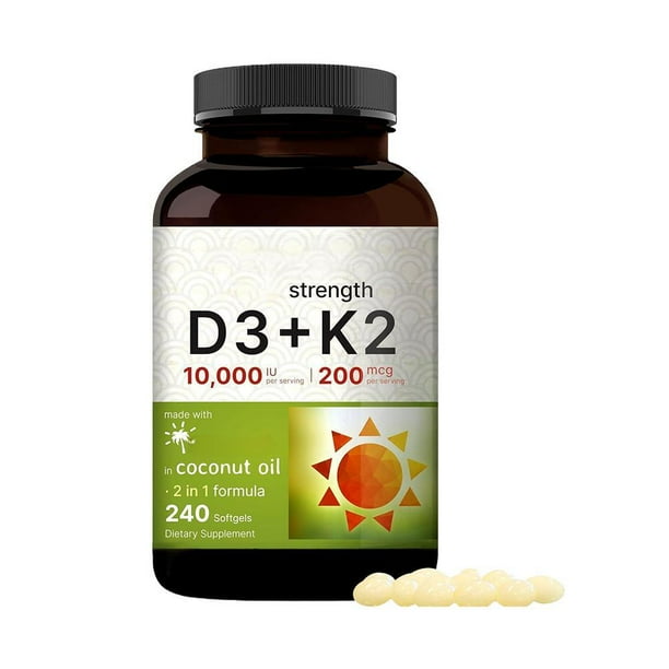 Suplemento de vitamina D3 y K2 (cápsulas blandas, 240 cápsulas) Better | Walmart en línea