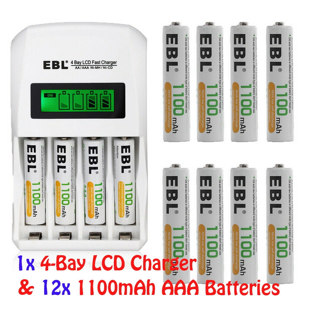EBL Rechargeable AAA Batteries 1100mAh (12 Counts) with 907 LCD ...