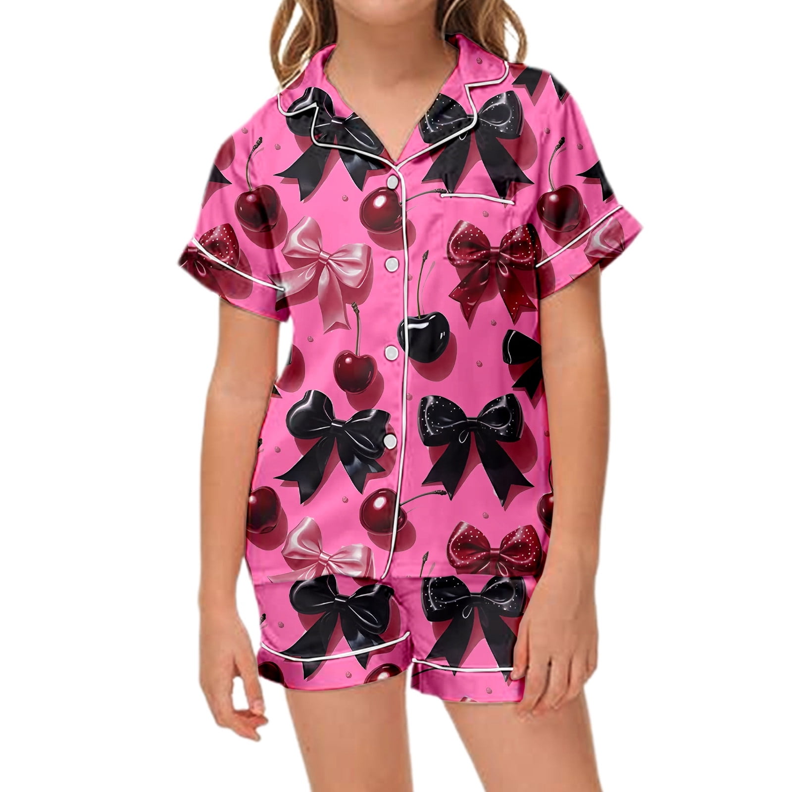 Click here for Zhangmingg Girls Cherry Bow Print Pajama Set Soft... prices