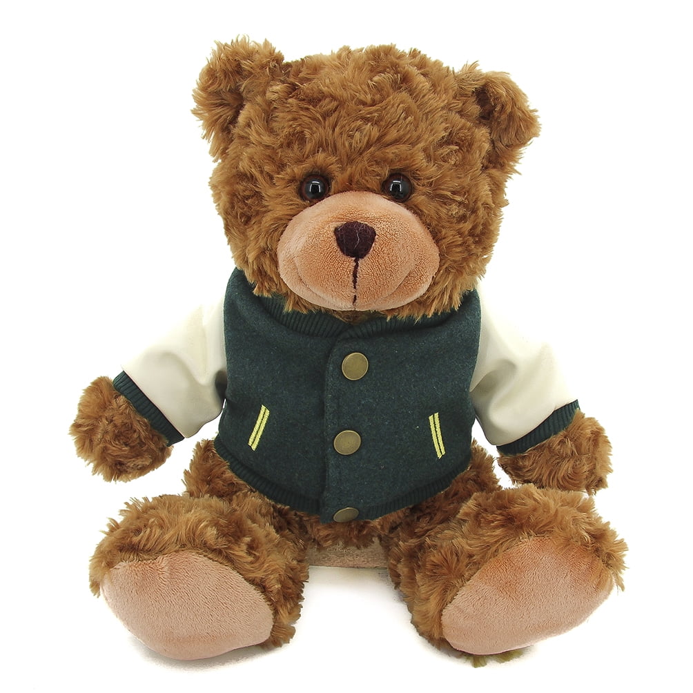 Plushland Stuffed Animal Classic Mocha Bear 11" with Varsity Jacket ...