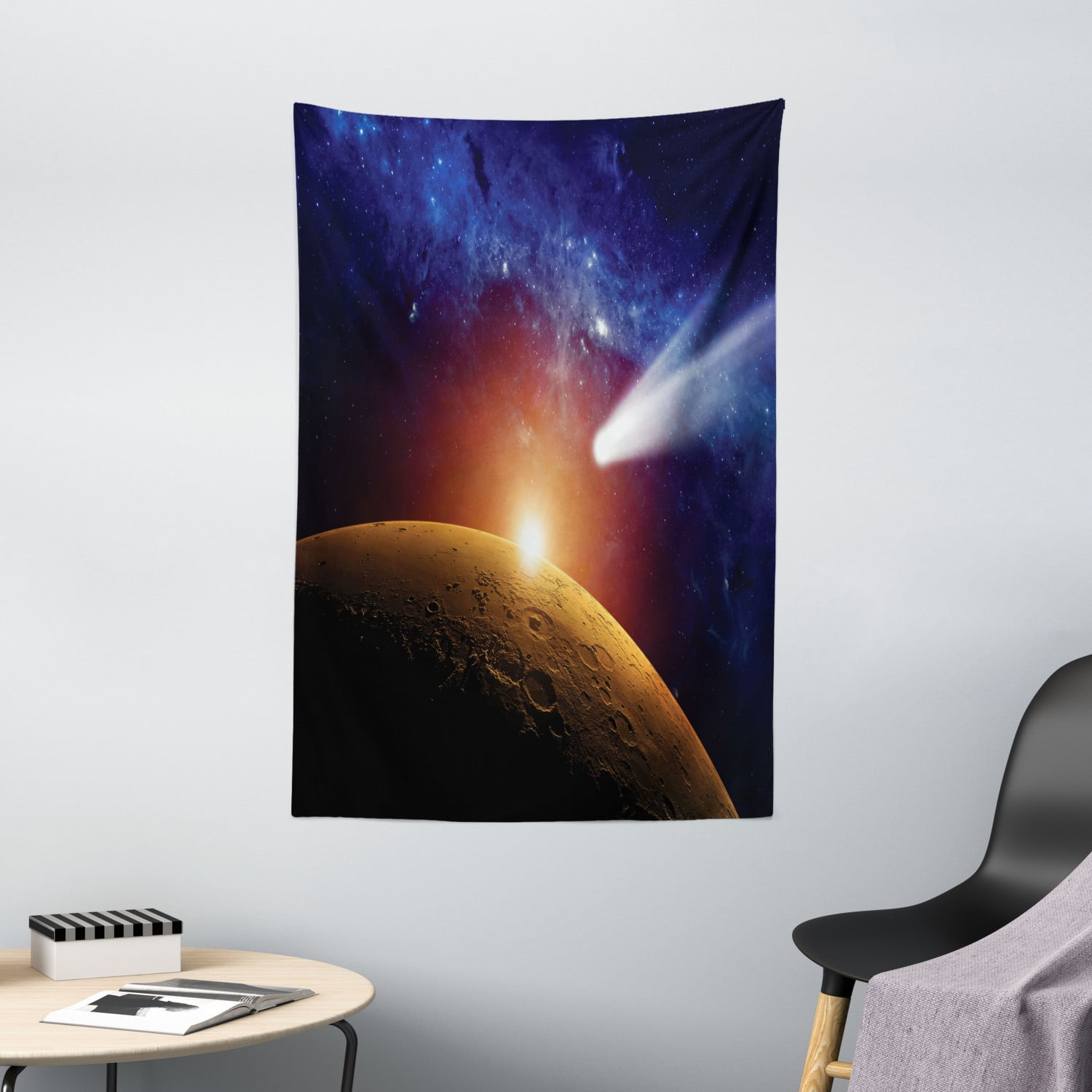 Outer Space Decor Wall Hanging Tapestry, Comet Tail Approaching Planet ...