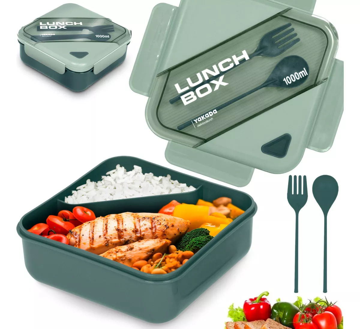 MAGMALIFE Lonchera Cuadrada Portátil: Bento Box con Divisiones, Cuchara ...