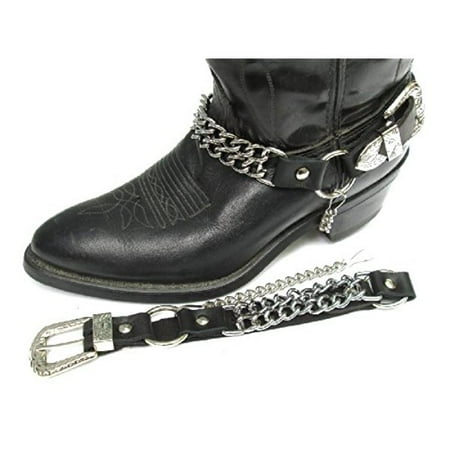 Western Boots Boot Chains Black Leather with 2 Steel Chains - Walmart.com - Walmart.com