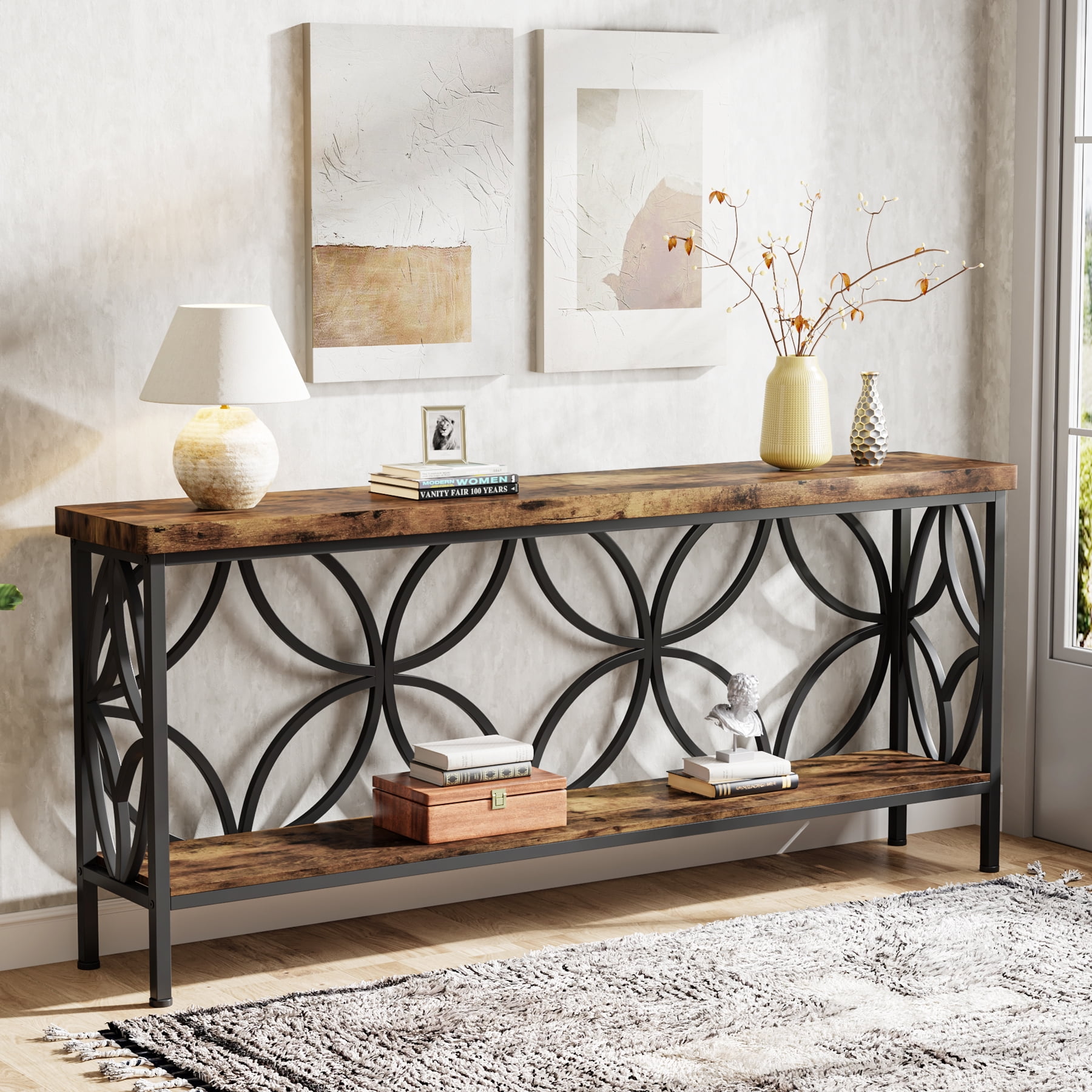 Click here for Fnova 70.9 Industrial Console Table  2-Tier Wood S... prices
