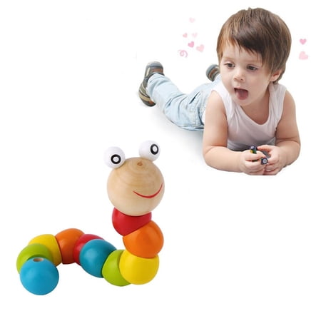 Wooden Twisty Wiggly Worm Multicolour Sensory Kids Children Boys Girls ...