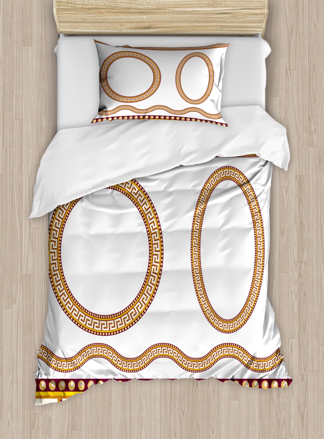 Greek Key Twin Size Duvet Cover Set, Ancient Fret Pattern in Oval and ...