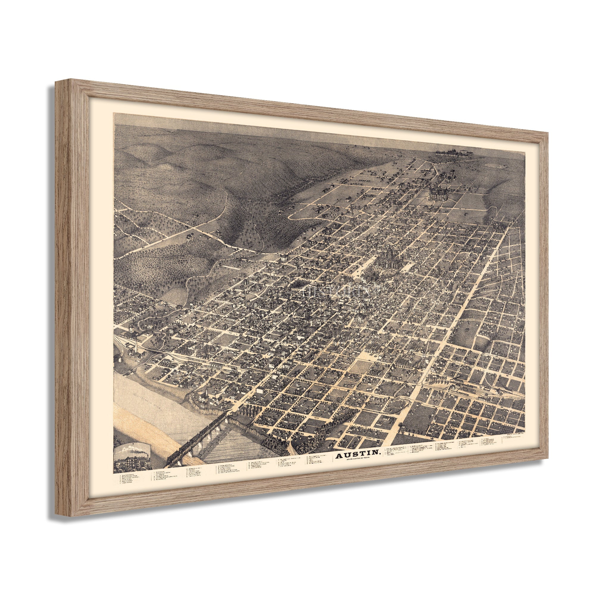 1887 Map of Austin Texas - Framed Vintage Austin Texas - Old City of ...