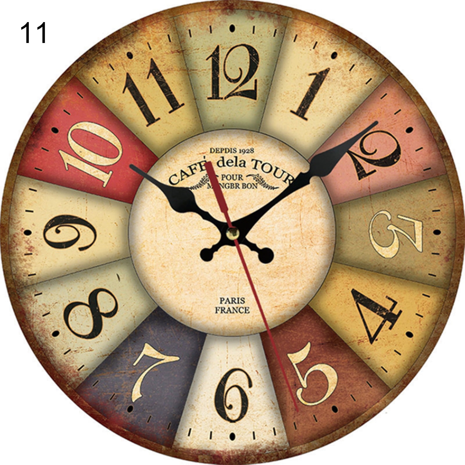 QILIN Farm Wall Clock Mute Retro Style Wall Decor Thick Rustic Wooden ...