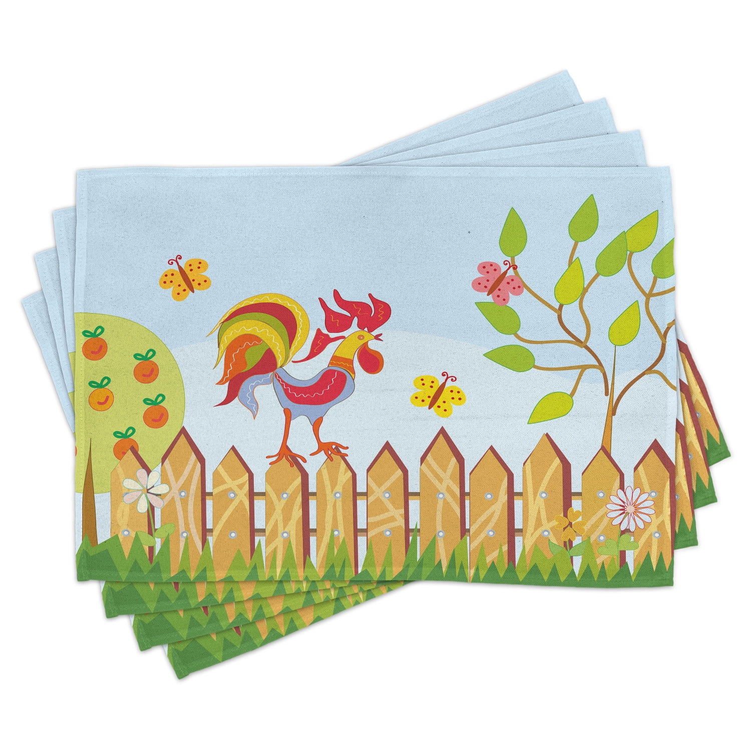 Ambesonne Cartoon Place Mats Set of 4, Tree Butterfly and Flower ...