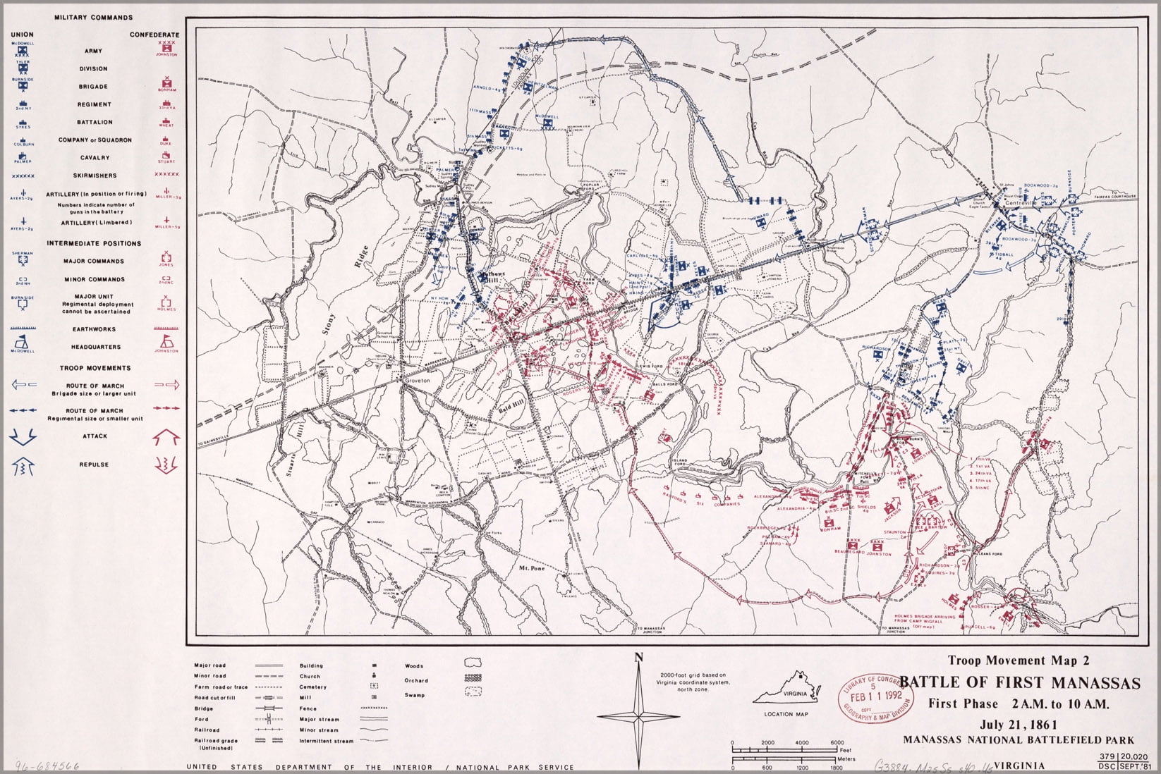 24"x36" Gallery Poster, map Battle First Manassas July 21 1861 virginia ...