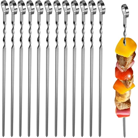 Kebab Skewers Stainless Steel BBQ Skewers Metal Barbecue Sticks, 10 Pcs 40cm Meat Skewers ...