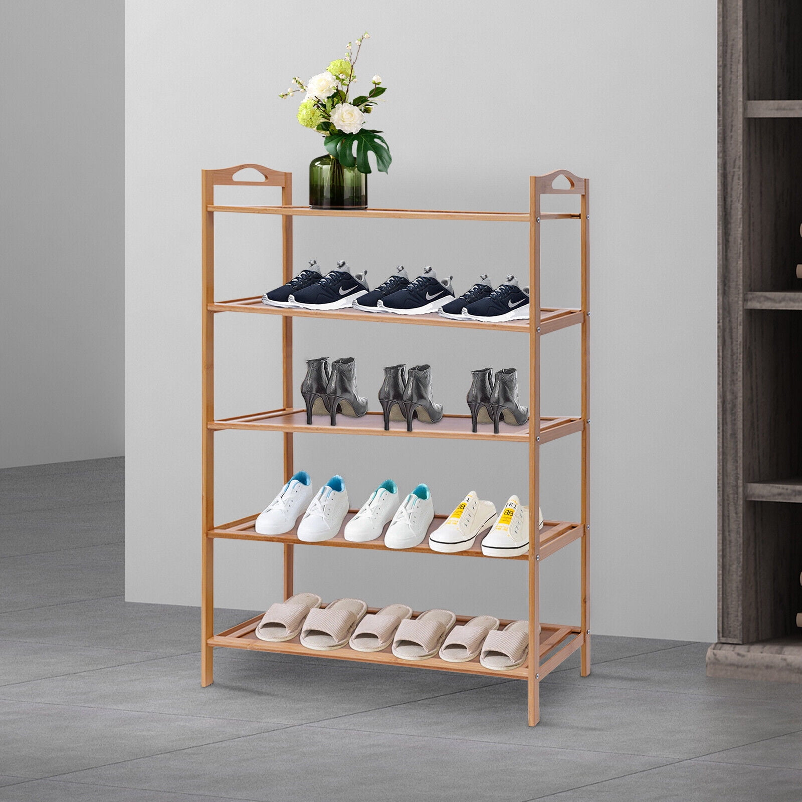 5 Tier Shoe Rack Bamboo MDF Shoe Storage Organizer Entryway Shoe Shelf ...