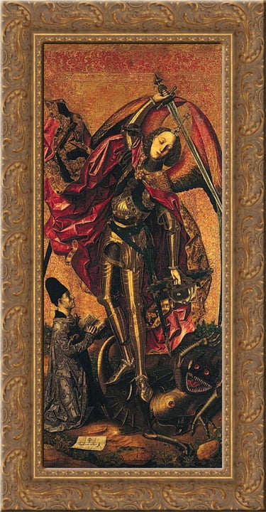 Saint Michael Triumphs over the Devil 24x12 Gold Ornate Wood Framed ...