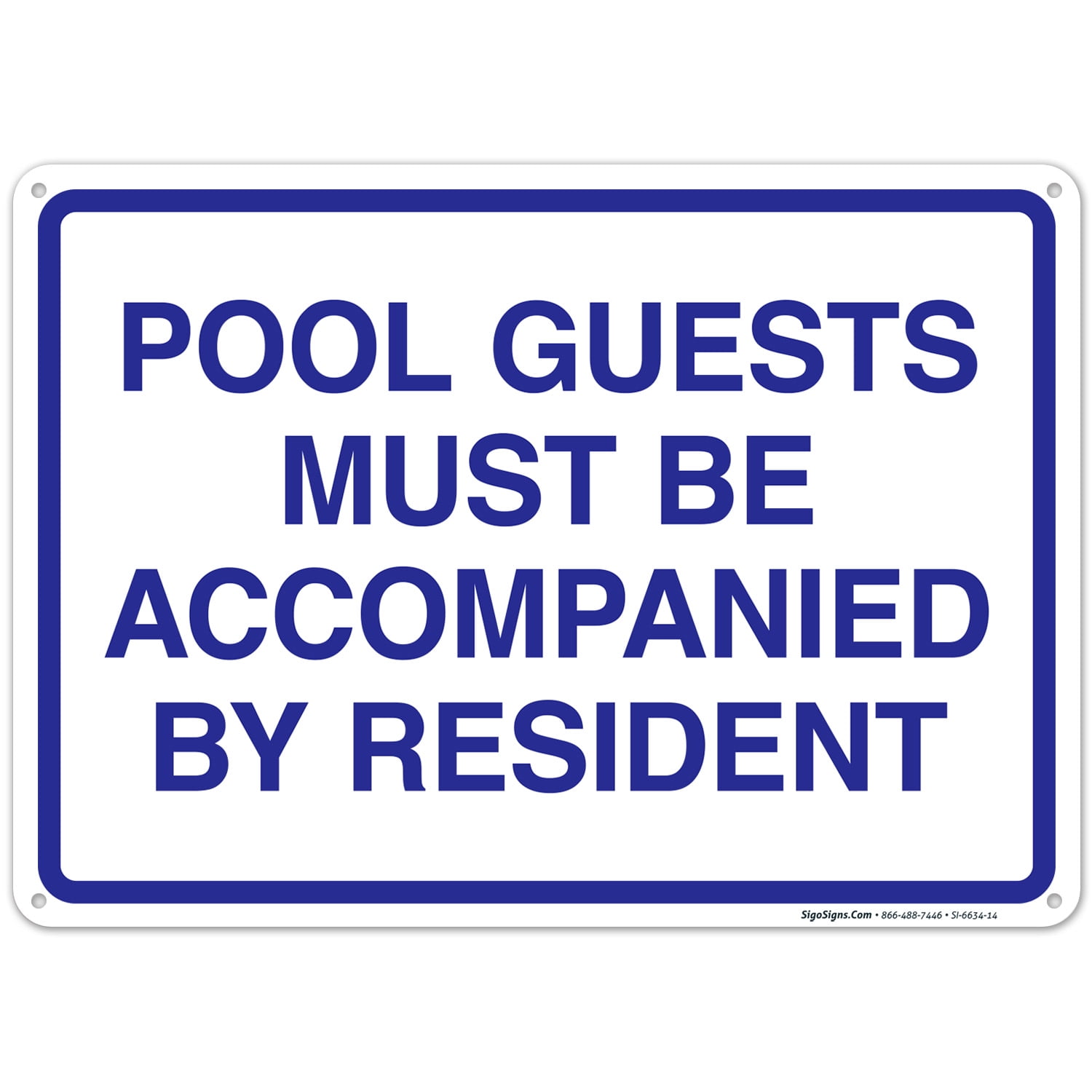 Pool Guests Must Be Accompanied By Resident Sign, Pool Sign, - Walmart.com