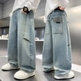 Boys Stretch Fit Denim Pants Straight Leg Casual Trousers with Pockets ...