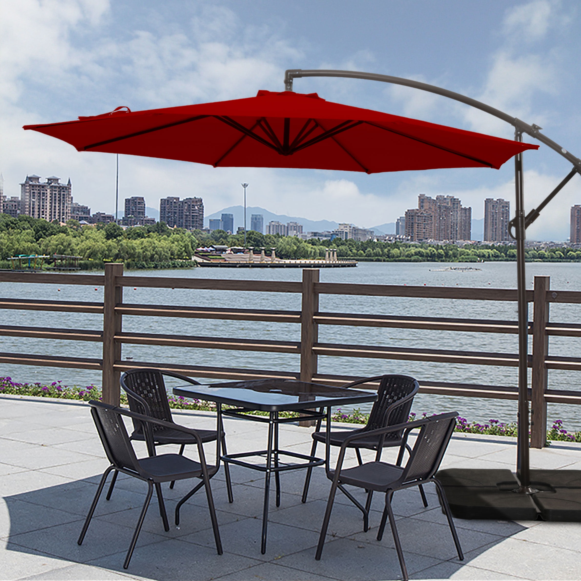 Patio Umbrella, 10 FT Outdoor Crank Lift Offset Hanging Patio Umbrella ...