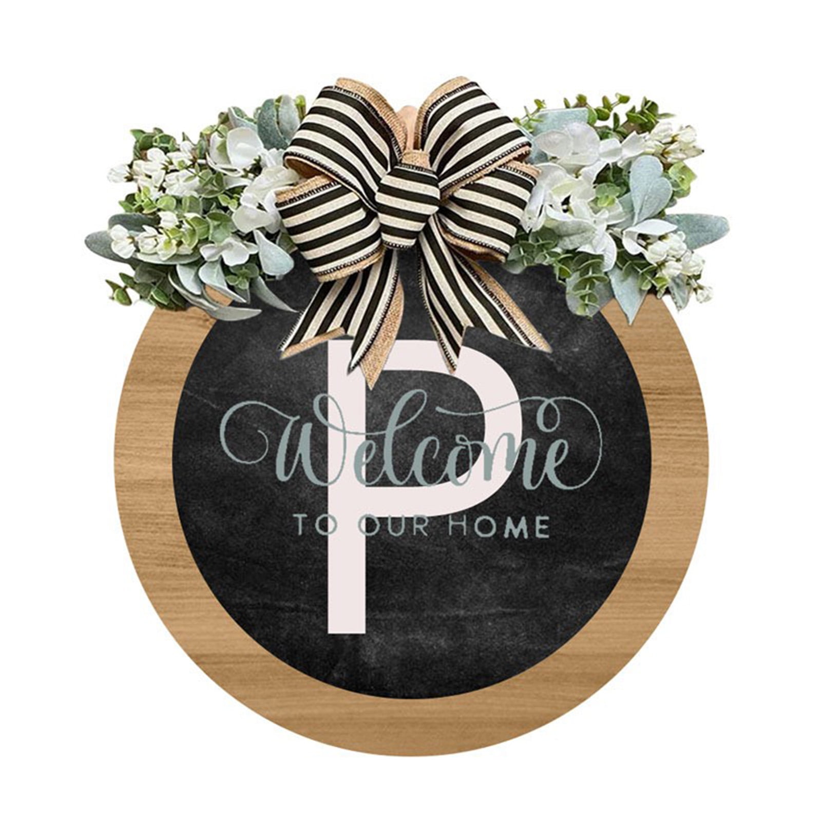 Lomubue Front Door Wreath A-Z 26 Letters Round Sign with Bow Fake ...