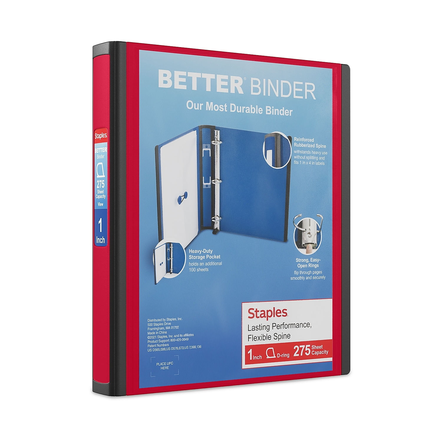 Staples Better 1-Inch D 3-Ring View Binder Red (18370) 807722 - Walmart.com