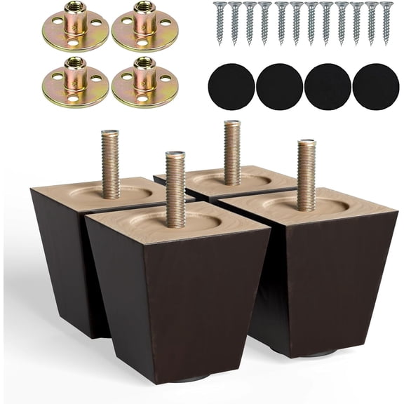 3 inch / 8cm Wooden Furniture Legs, Tchosuz Pack of 4 Unfinished Solid ...