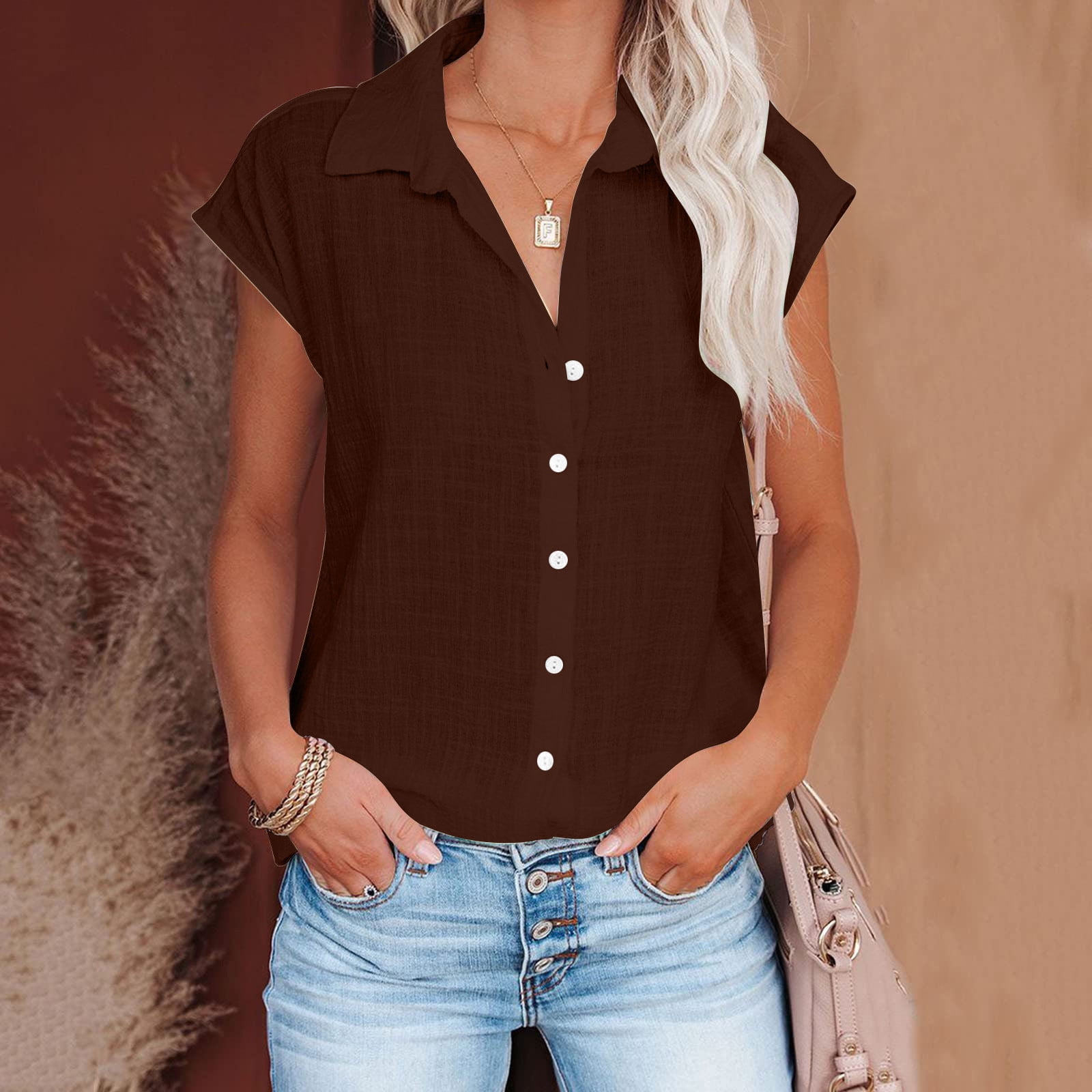 Click here for Asjyhkr Plus Size Womens Linen T Shirts Button Dow... prices