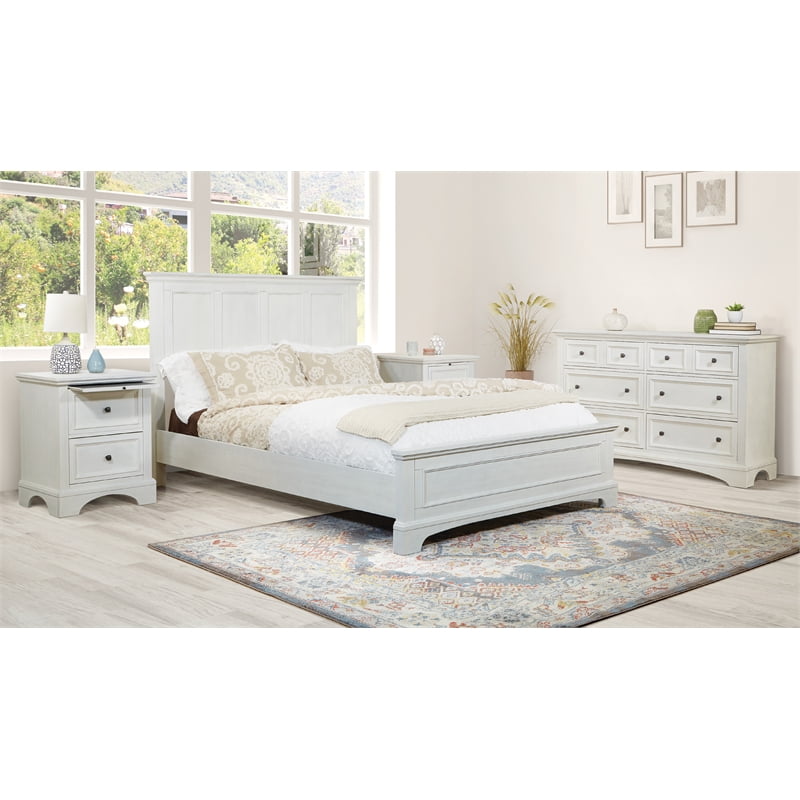 Farmhouse Basics Bed Queen 4pc. Bedroom Set in Rustic White Engineered ...