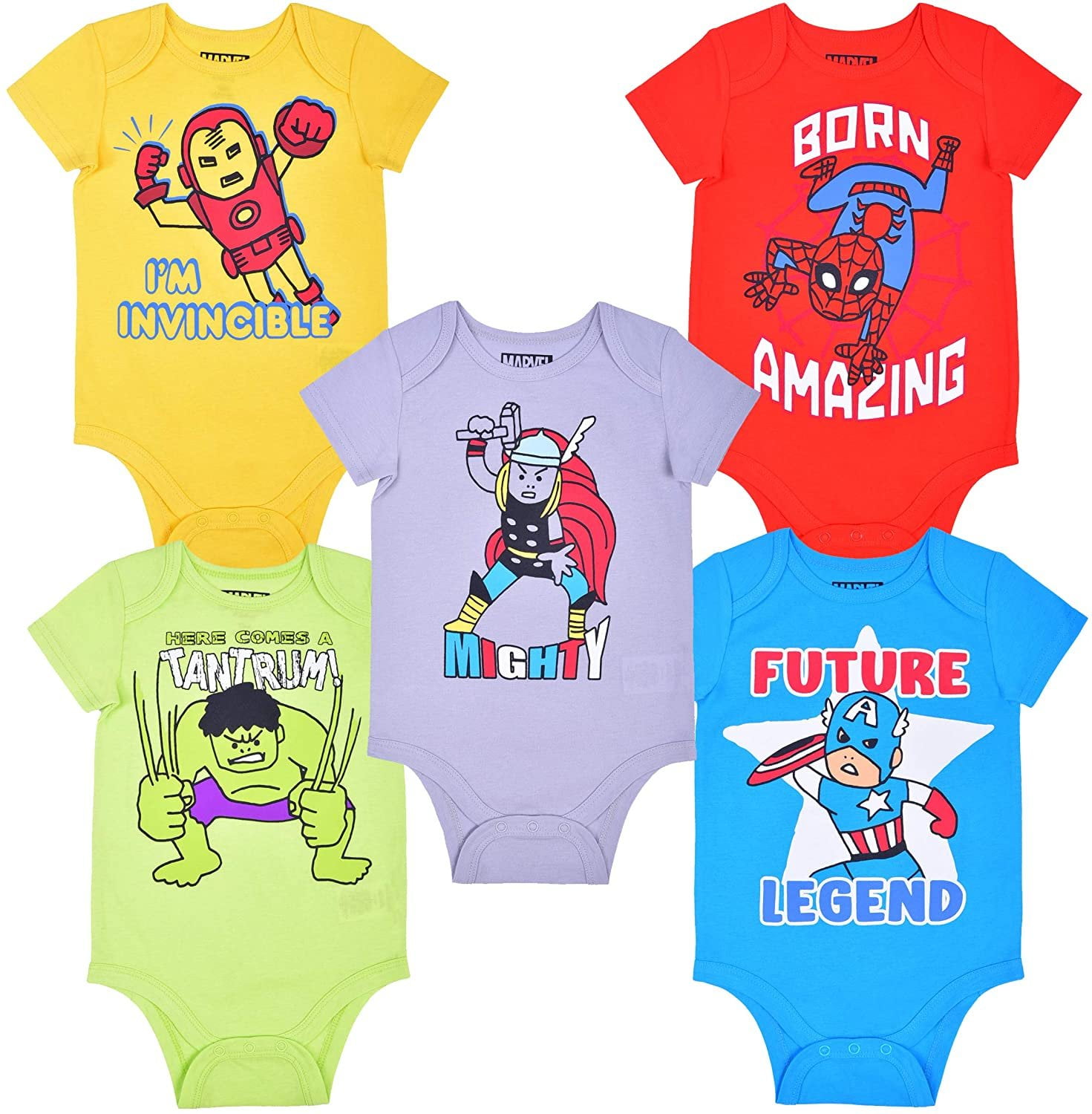 Marvel Boy's 5-Pack Avengers Short Sleeve Onesie Creepers Assortment ...
