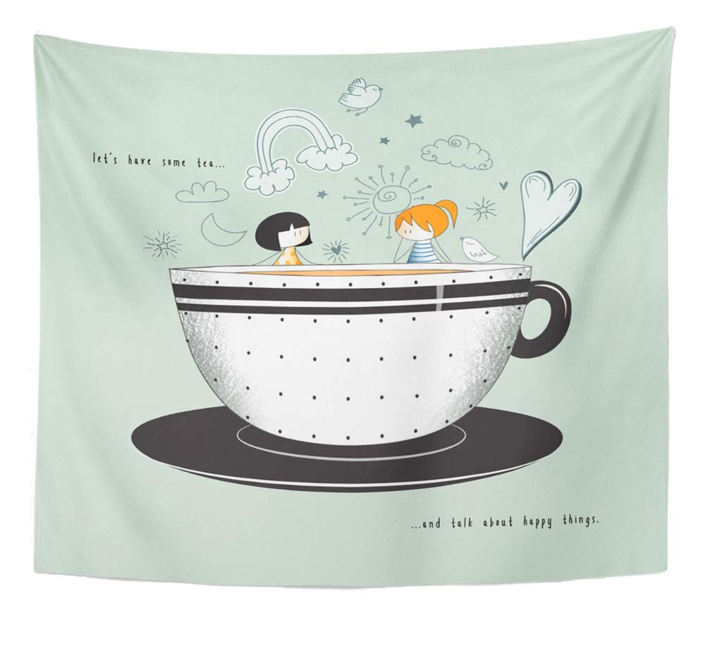 ZEALGNED Stick Figure Girlfriends Having Tea Out Enormous Teacup and ...