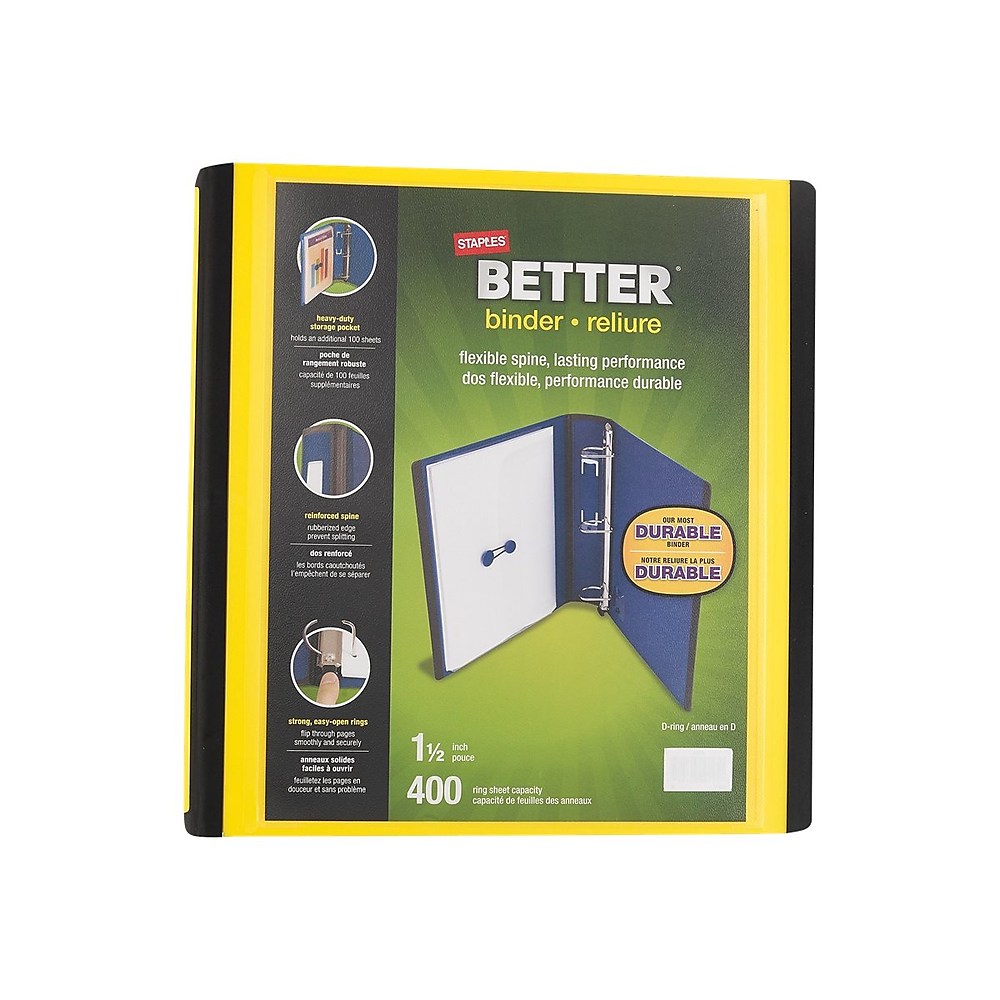 Staples 1 5 D Ring Better Binder Yellow 19060 827605 Walmart Walmart staples-1-5-d-ring-better-binder-yellow-19060-827605-walmart-walmart