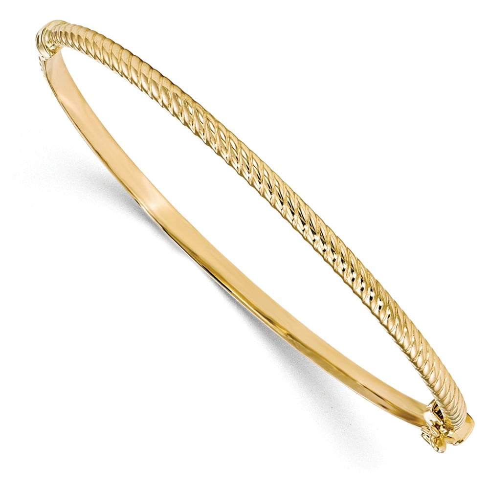 10K Yellow Gold bracelet Bangle 7 in 3 mm Polished Textured - Walmart.com