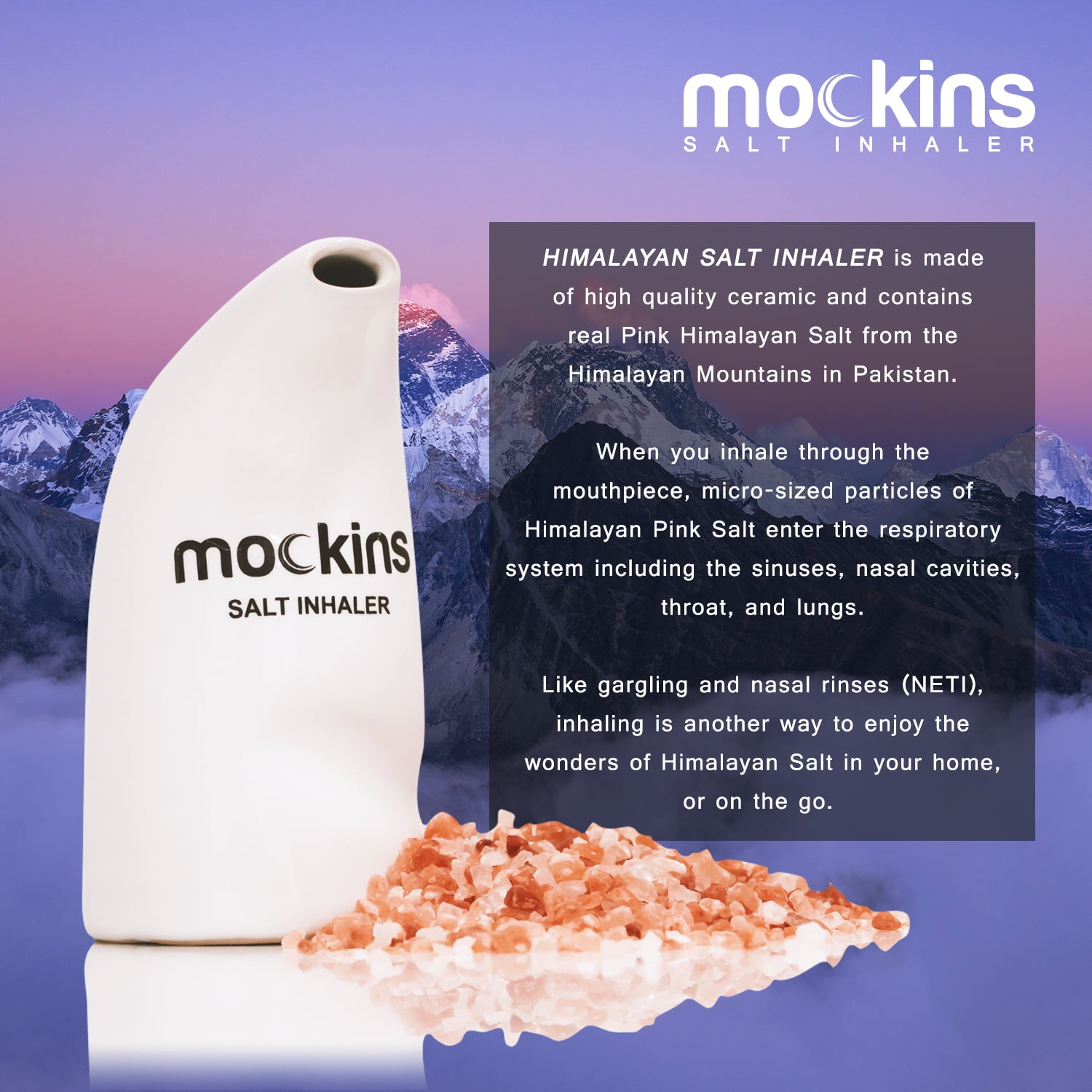 Mockins Ceramic Salt Inhaler with Pure Himalayan Pink Salt | Asthma and ...