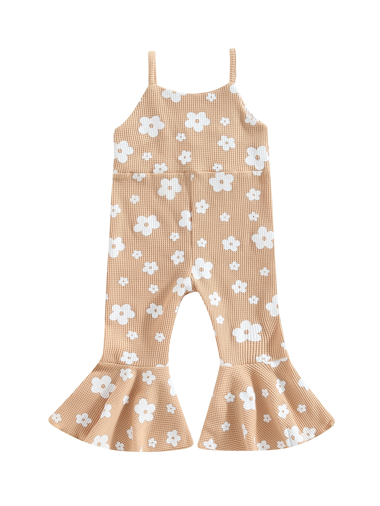 Qtinghua Toddler Baby Girl Sleeveless Jumpsuit Floral Print Waffle Flare Pants Romper Bodysuit ...