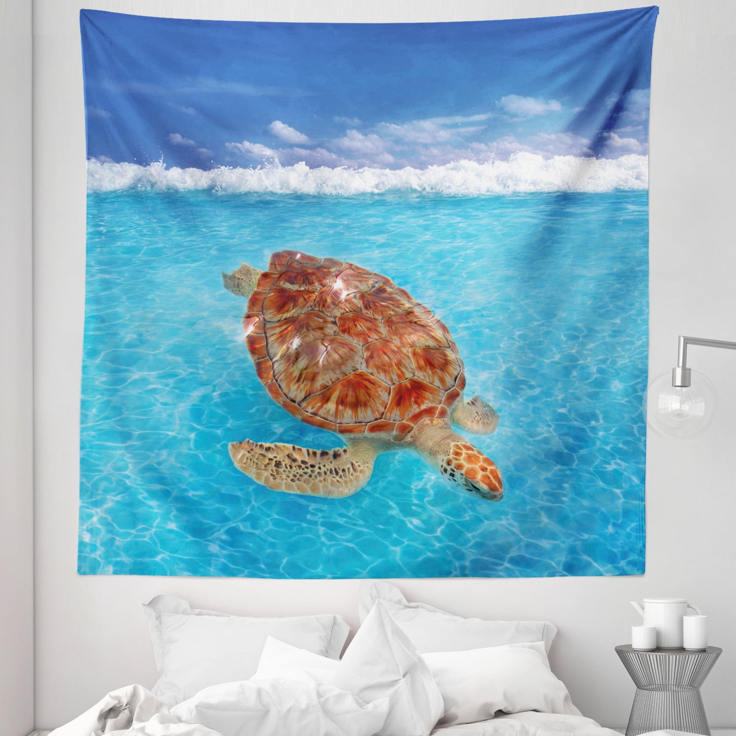 Turtle Tapestry, Sea Turtle Chelonia Mydas on Water Surface Caribbean ...
