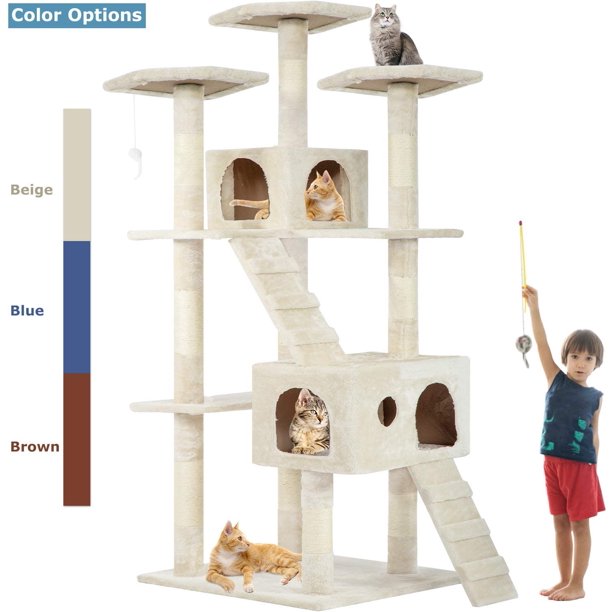 73" Cat Tree Scratcher Play House Condo Furniture Bed Post Pet House ...