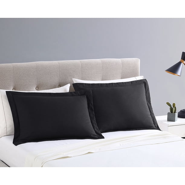 Mainstays Black Flange Microfiber Shams, Standard Shams, 2 Count ...