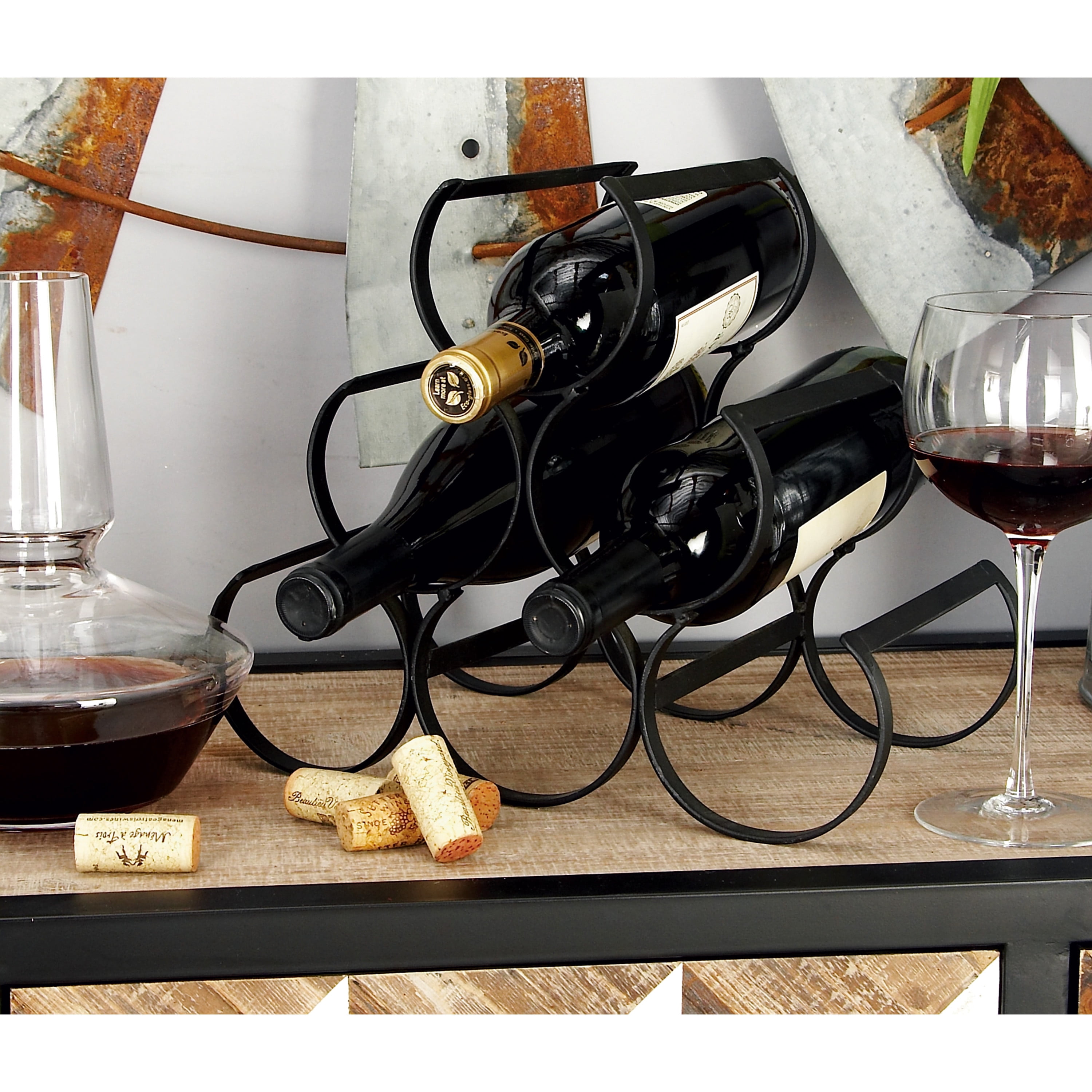 DecMode 12" x 10" Black Metal 6 Bottles Wine Rack, 1-Piece - Walmart.com