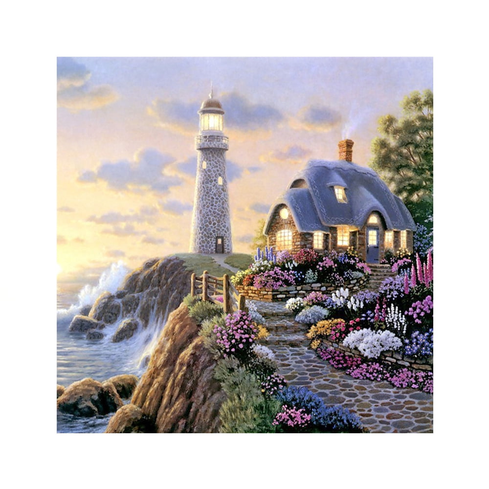 5D Diamond Painting Beautiful Scenery lighthouse Flower Embroidery DIY ...